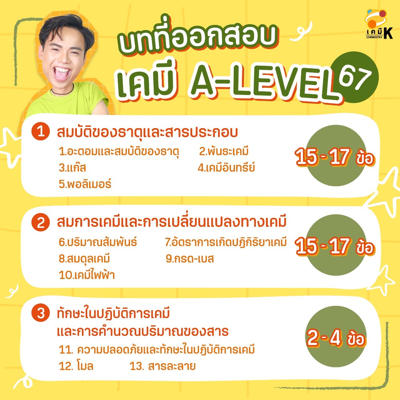 เคมี A-LEVEL 67 สอบอะไรบ้าง? - คอร์สเรียนเคมีออนไลน์ | เคมีพี่กัปตัน-เคมีK